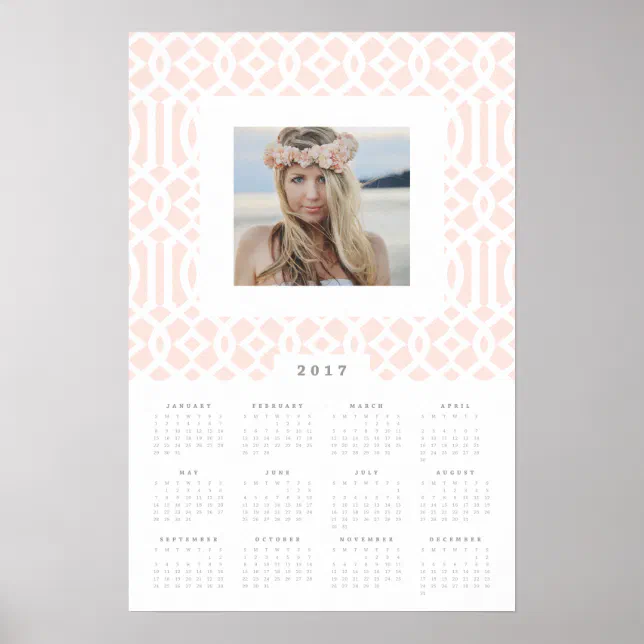 Blush Trellis 16x24 2017 Yearly Photo Calendar Poster | Zazzle