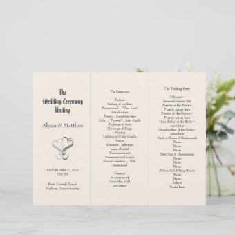 Blush Tri-Fold Two Hearts Wedding Program Template | Zazzle
