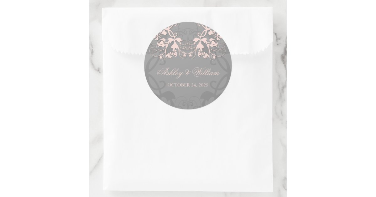 Blush Vintage Floral Flourish Wedding Party Favor Classic Round Sticker ...