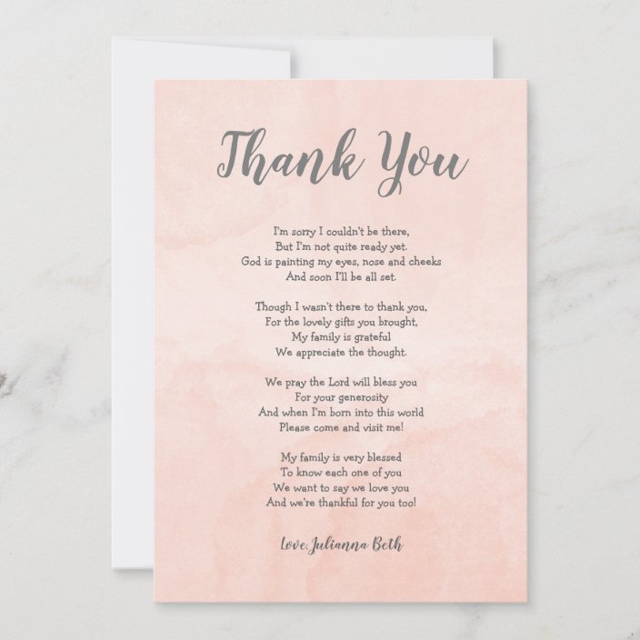 Blush watercolor Baby Shower Thank you note + poem | Zazzle.com