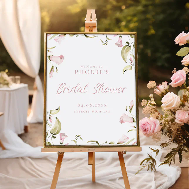 Blush Watercolor Floral Bridal Shower Welcome Sign | Zazzle