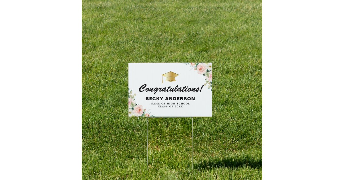 blush watercolor floral graduation yard sign | Zazzle