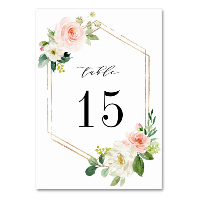 Blush White Bloom Floral Wedding Table Number | Zazzle