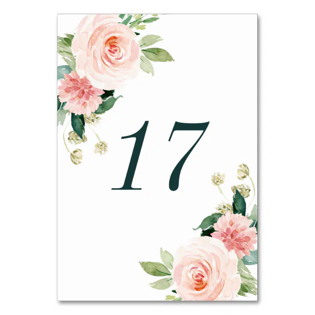 Blush White Bloom Floral Wedding Table Number | Zazzle