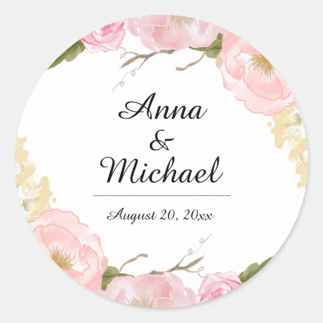 Blush White Botanical Floral Wedding Stickers | Zazzle