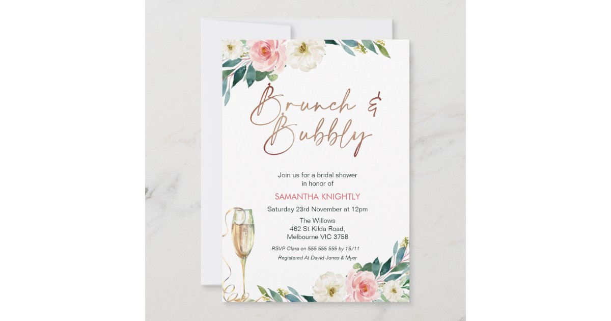 Blush White Floral Bridal And Bubbly Bridal Shower Invitation Zazzle