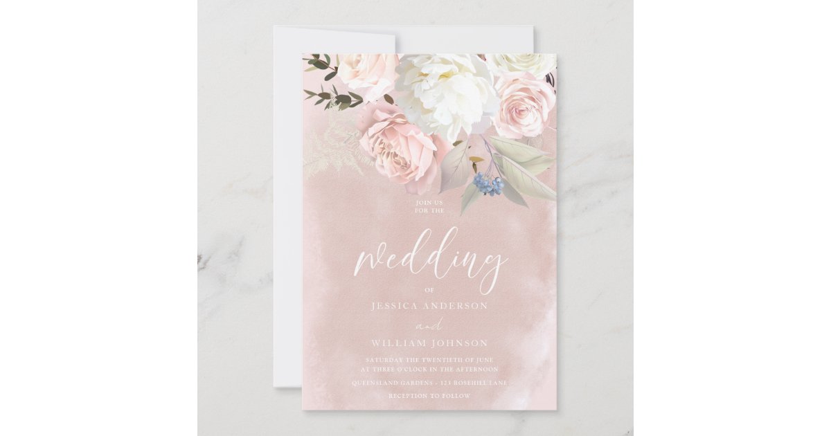 Blush & White Flowers Gorgeous Wedding Invitation | Zazzle