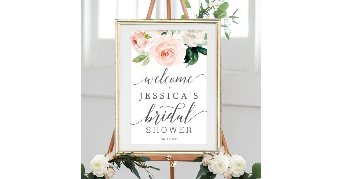 Blushing Blooms Bridal Shower Welcome Sign | Zazzle