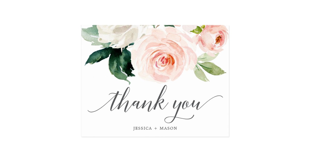 Blushing Blooms Floral Thank You Postcard | Zazzle.com