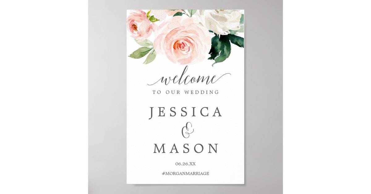 Blushing Blooms Wedding Welcome Sign | Zazzle