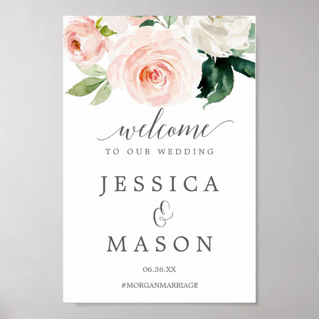 Blushing Blooms Wedding Welcome Sign | Zazzle