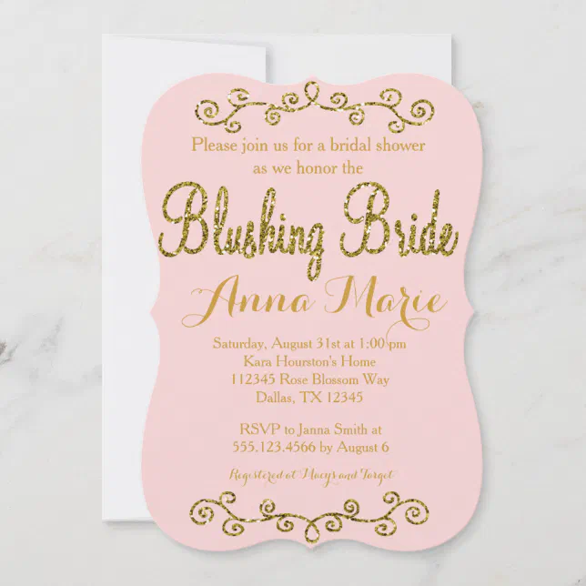 Blushing Bride Blush Pink Bridal Shower invitation | Zazzle
