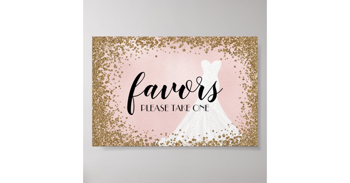 Blushing Glitter Bride Dress Bridal Shower Favors Poster | Zazzle