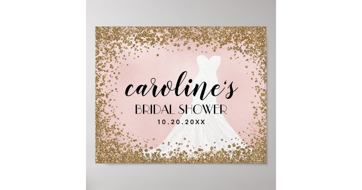 Blushing Glitter Bride Dress Bridal Shower Sign | Zazzle