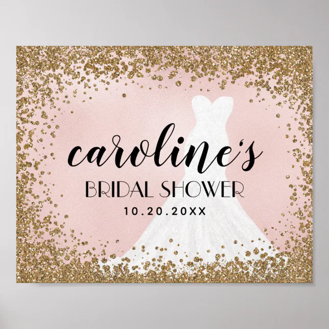 Blushing Glitter Bride Dress Bridal Shower Sign | Zazzle