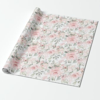 Blushing Roses Blush Pink On White Wedding Wrapping Paper | Zazzle