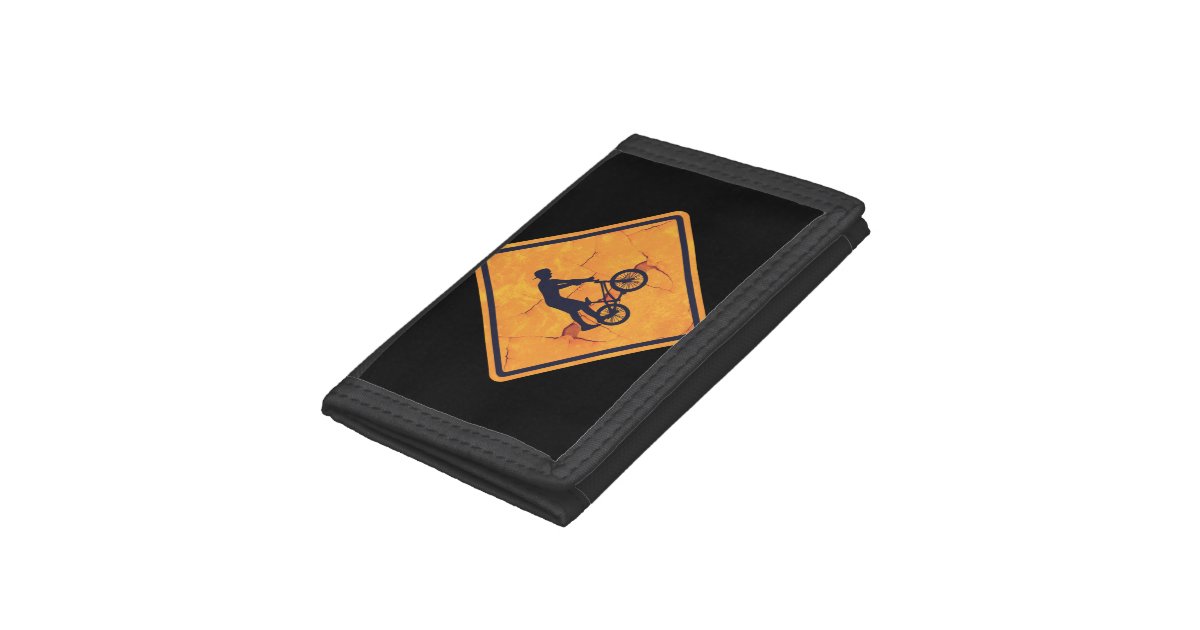 BMX caution sign Trifold Wallet | Zazzle