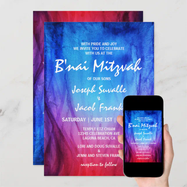 B'nai Mitzvah Invitations | Blue Red | Fire Ice | Zazzle