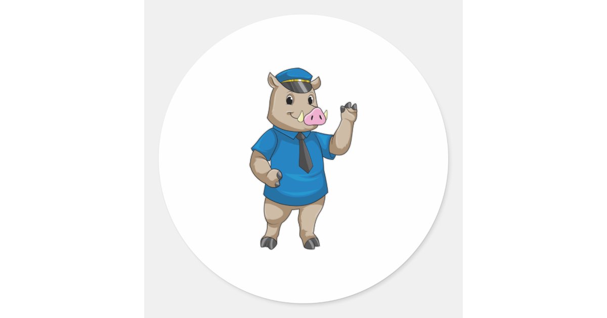 Boar as Police officer with Police hat Classic Round Sticker | Zazzle