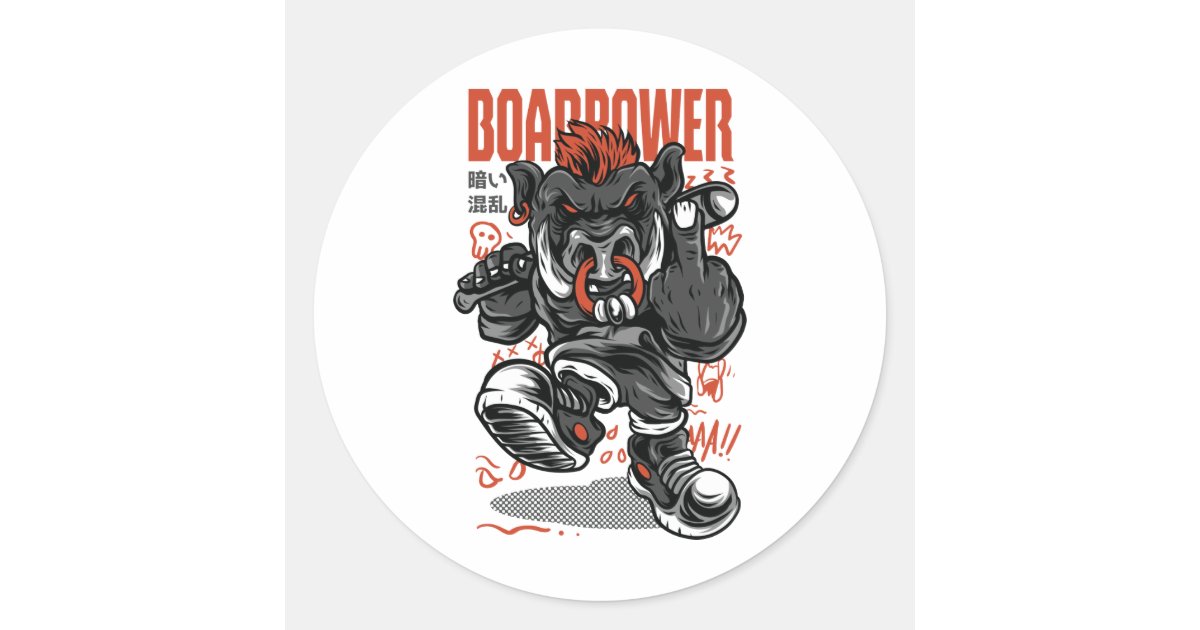 Boar-Power-Design Classic Round Sticker | Zazzle
