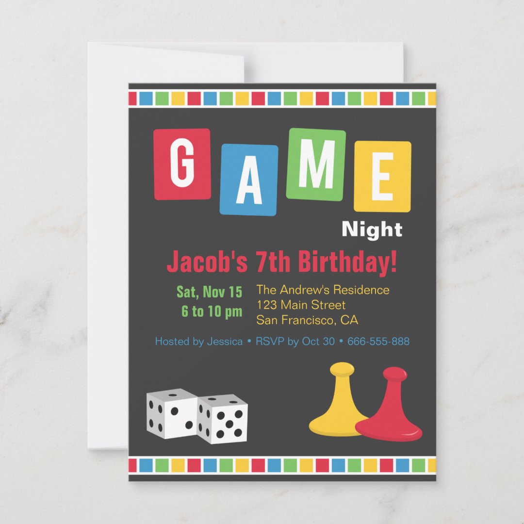 Board Game Night Kids Birthday Party Invitations | Zazzle