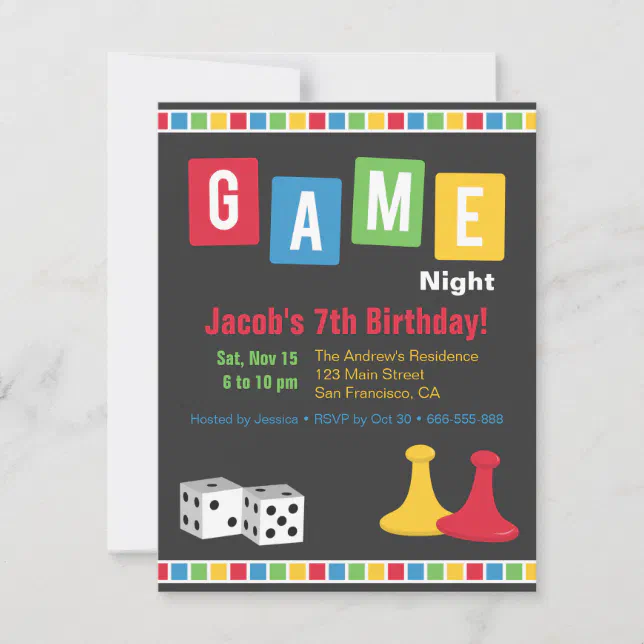 Board Game Night Kids Birthday Party Invitations | Zazzle