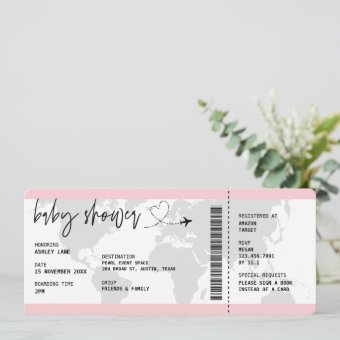 Boarding Pass Baby Girl Travel Baby Shower Invitation | Zazzle