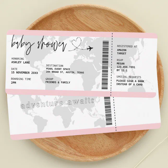 Boarding Pass Baby Girl Travel Baby Shower Invitation | Zazzle