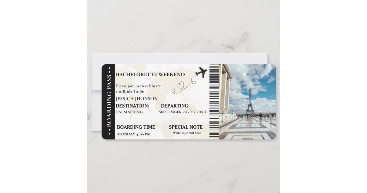 Boarding pass Bachelorette weekend ticket party Invitation | Zazzle