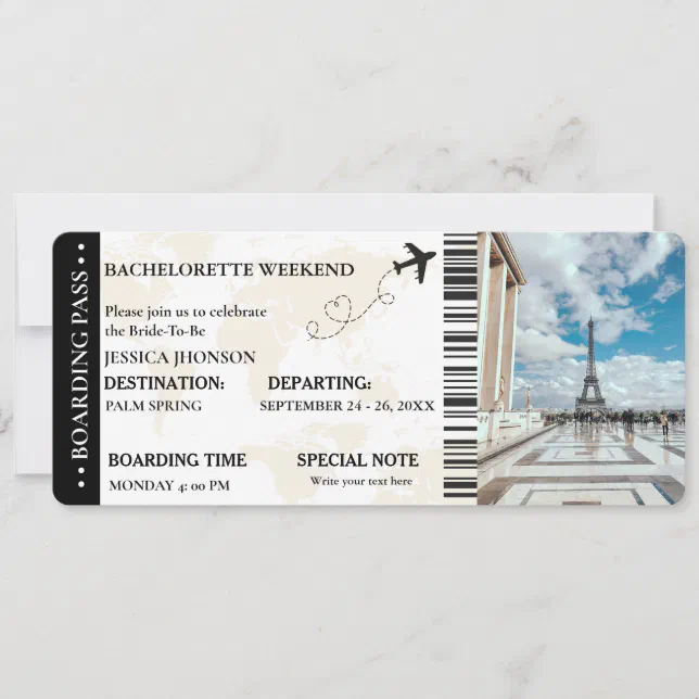 Boarding pass Bachelorette weekend ticket party Invitation | Zazzle