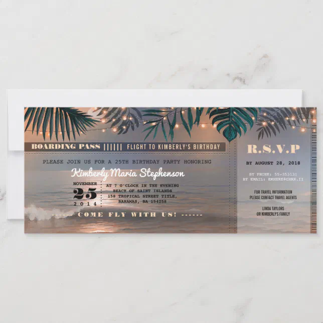 Boarding Pass Birthday Ticket | Beach Sunset Invitation | Zazzle