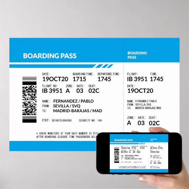 Boarding Pass (blue) Poster | Zazzle