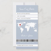 Boarding Pass Destination Dusty Blue World Map Save The Date | Zazzle
