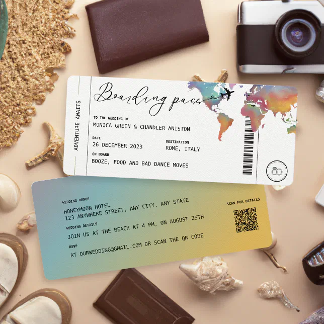 Boarding Pass Destination Wedding QR code Invitation | Zazzle