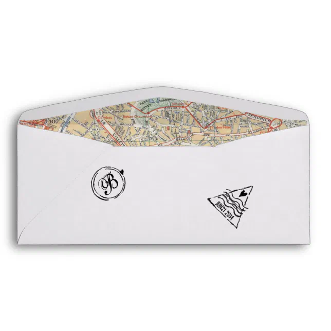 Boarding Pass Envelope with Passport Stamps & Map | Zazzle