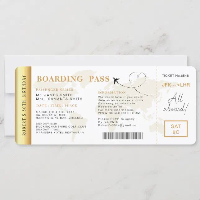 Boarding Pass Flight Ticket Birthday Party Invitation | Zazzle