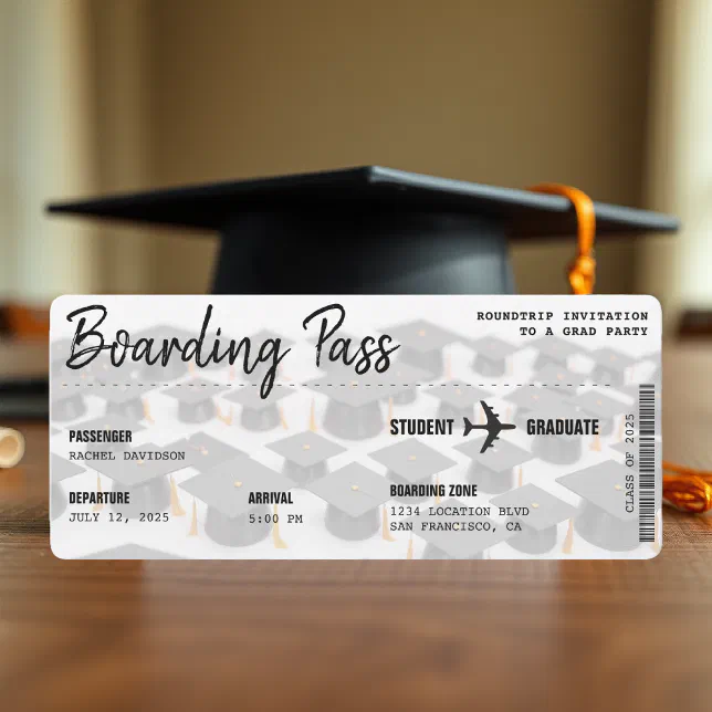 Boarding Pass Grad Cap Graduation Party Invitation | Zazzle