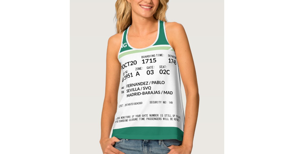 Boarding Pass - Green Tank Top | Zazzle