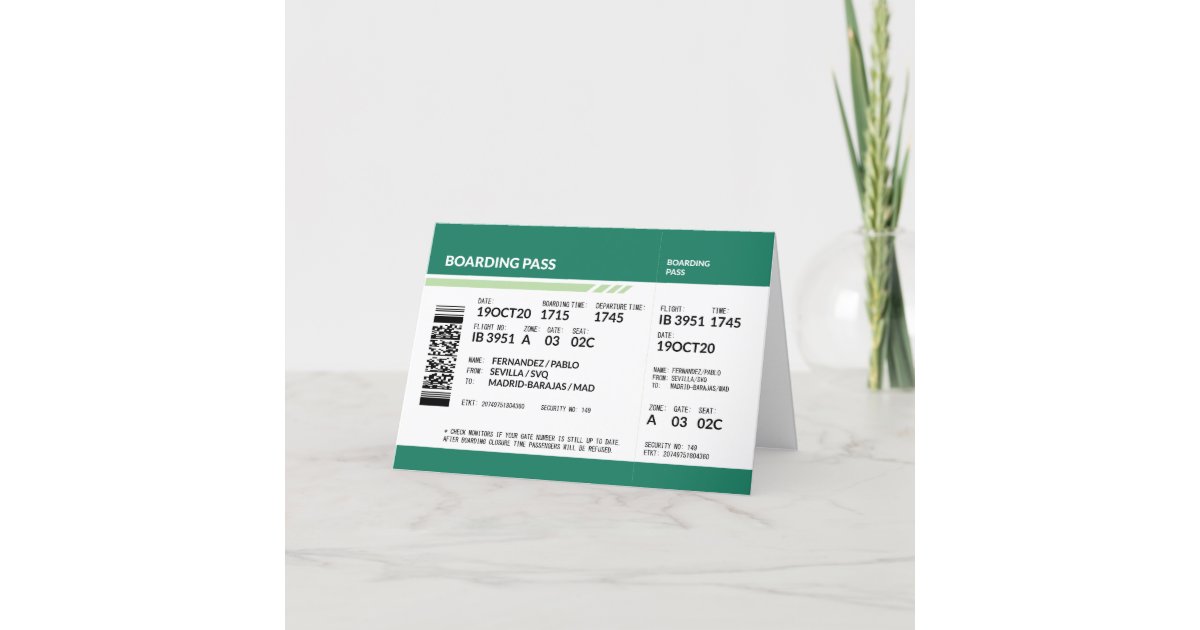 Boarding Pass - Green Thank You Card | Zazzle