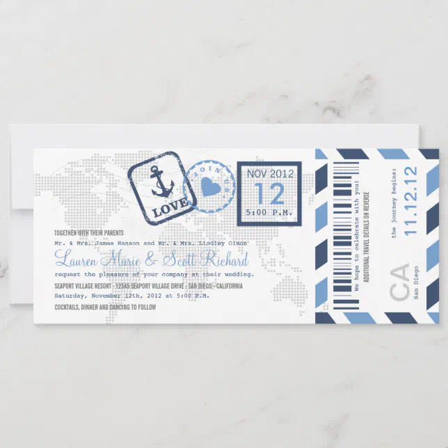 Boarding Pass Nautical Airmail Ticket Invitation | Zazzle