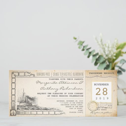 boarding pass nautical vintage wedding invitations | Zazzle