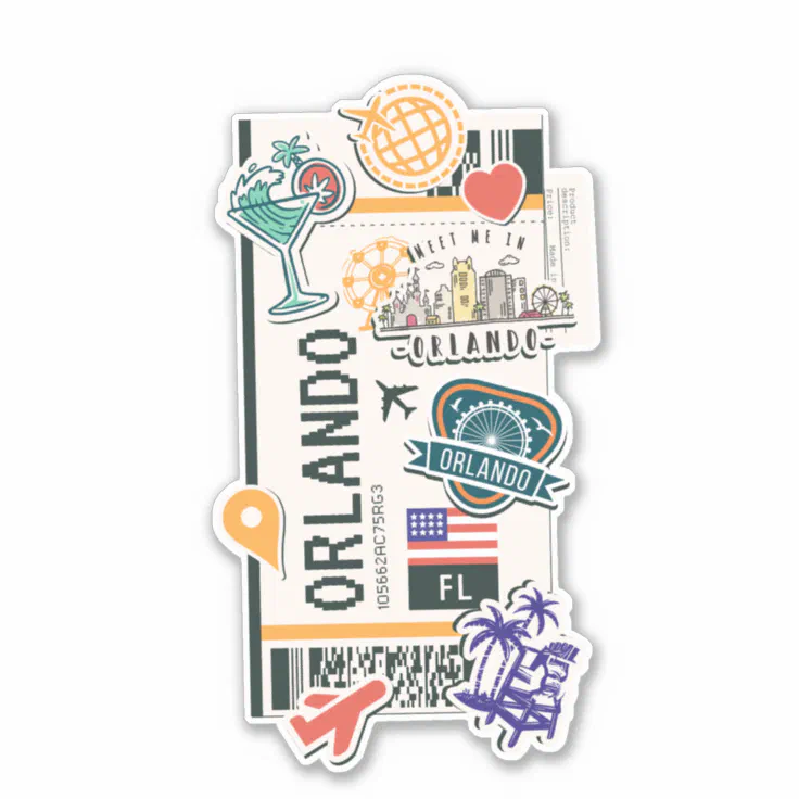 BOARDING PASS ORLANDO FLORIDA UNITED STATES STICKER | Zazzle