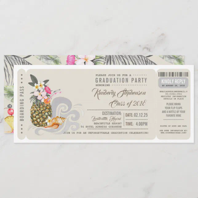 Boarding Pass | Pineapple | Beach Graduation Party Invitation | Zazzle