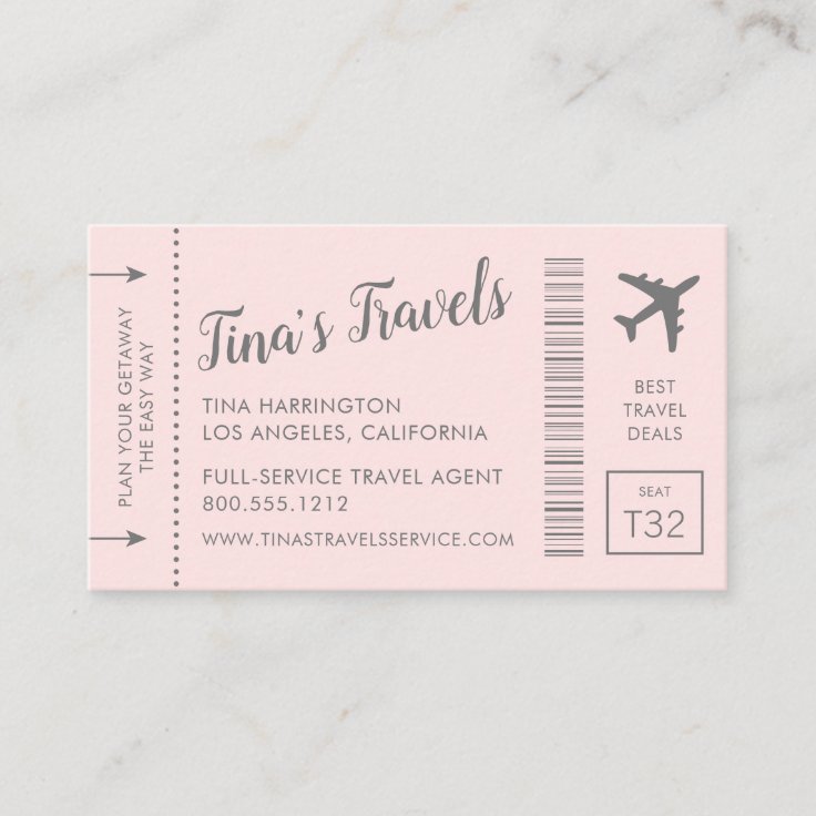Boarding Pass Plane Ticket Business Cards Pink | Zazzle