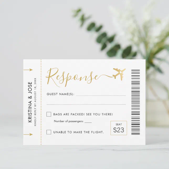 Boarding Pass Plane Ticket Destination Wedding RSVP Card | Zazzle