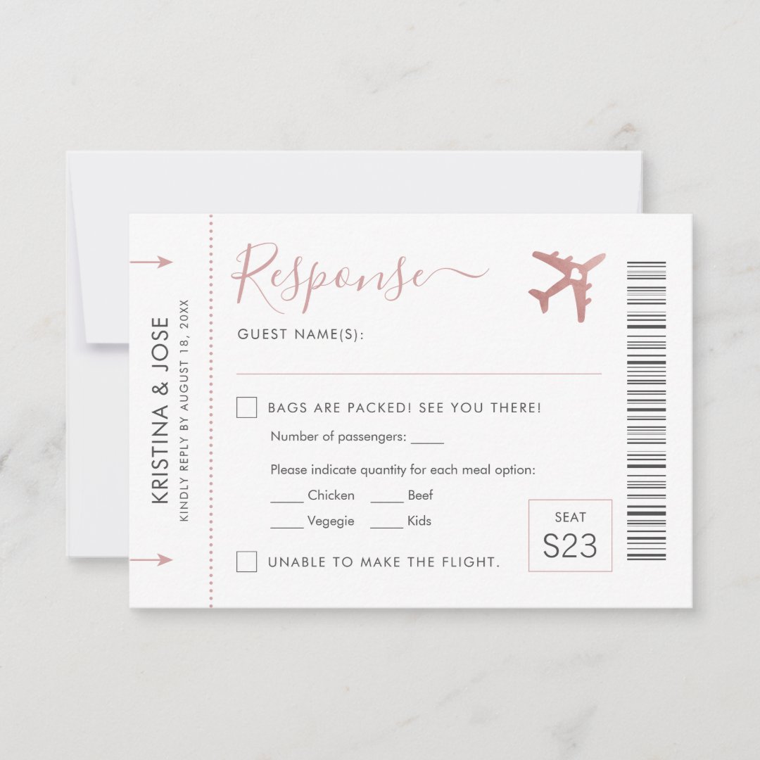Boarding Pass Plane Ticket Pink Travel Theme RSVP Card | Zazzle