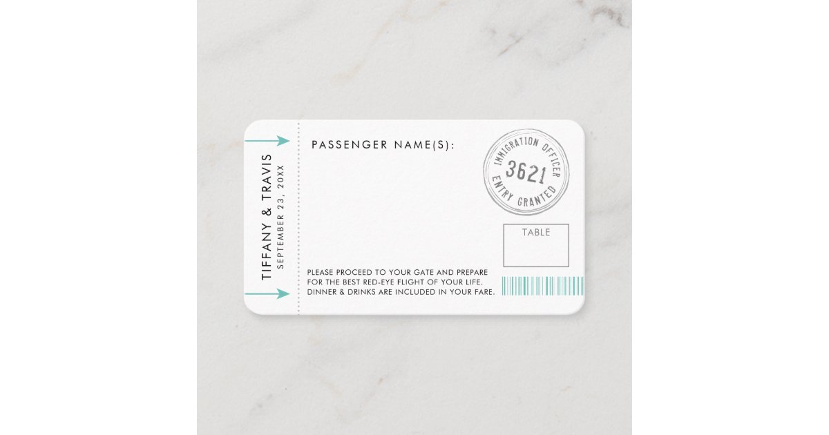 Boarding Pass Plane Ticket Place Card Mini Menu | Zazzle