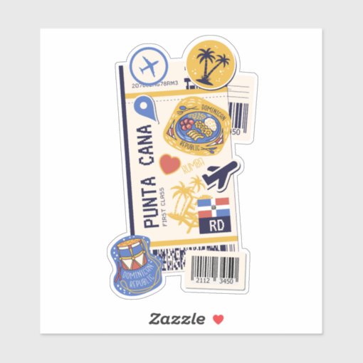 BOARDING PASS PUNTA CANA DOMINICAN REPUBLIC STICKER | Zazzle