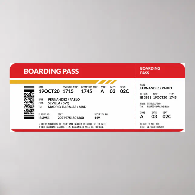 Boarding Pass - Red Poster | Zazzle