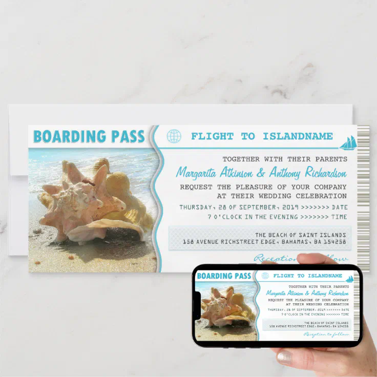 boarding pass ship boat ticket wedding invitations | Zazzle